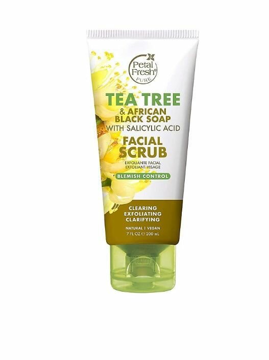 PETAL FRESH Скраб против несовершенств кожи лица с экстрактом чайного дерева и африканского черного мыла. 200 мл