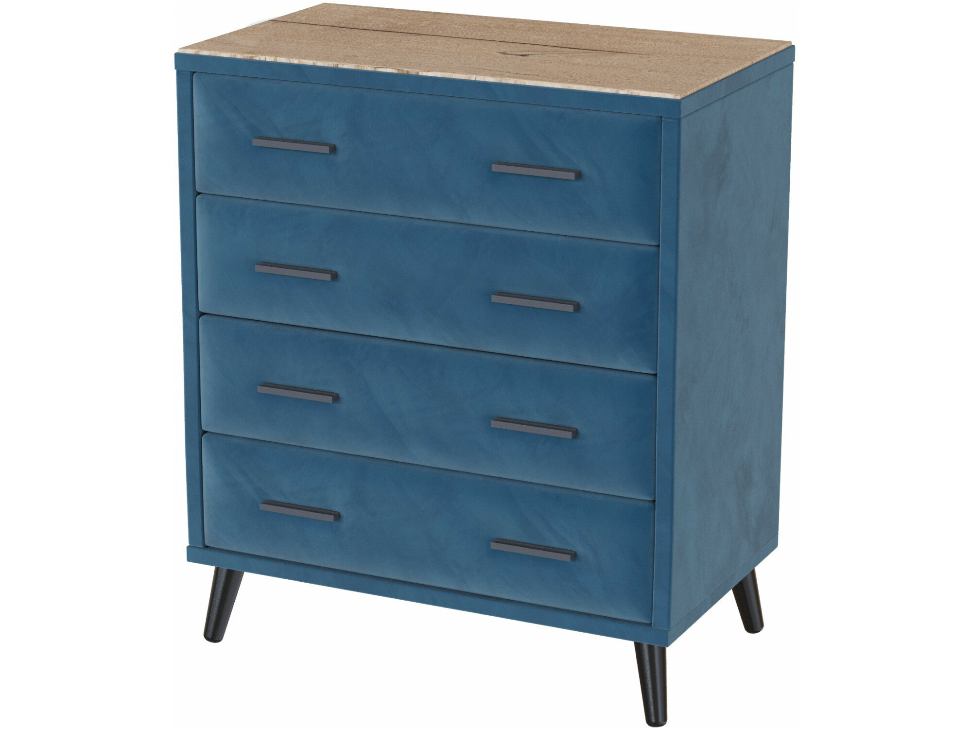 Комод интерьерный с 4 ящиками, с мягкой обивкой, 80х46х93 , велюр  атлантида/мдф дуб канадский