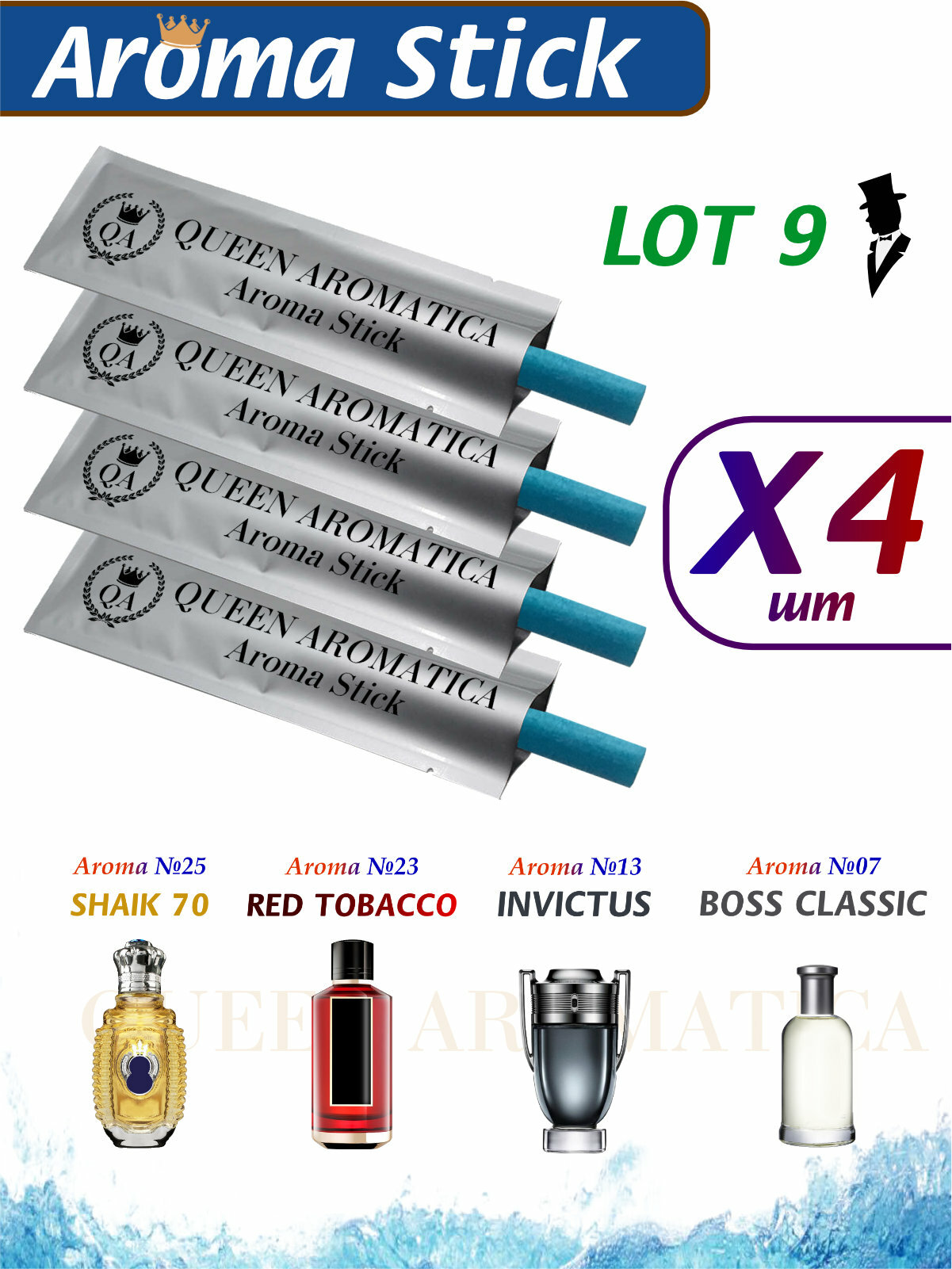 Ароматизатор в машину Queen Aromatica - Сменные арома стики набор LOT 4 Stick Man 9