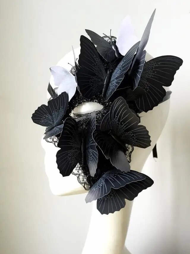 Женская полумаска-бабочка из полиэстера Черный, черный