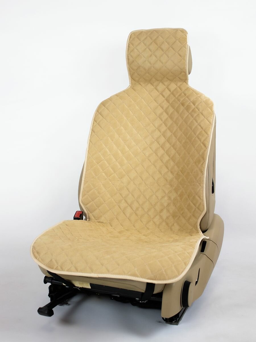 Универсальные чехлы на переднее сиденье, Алькантара, Ромб, широкий с подголовником, бежевый