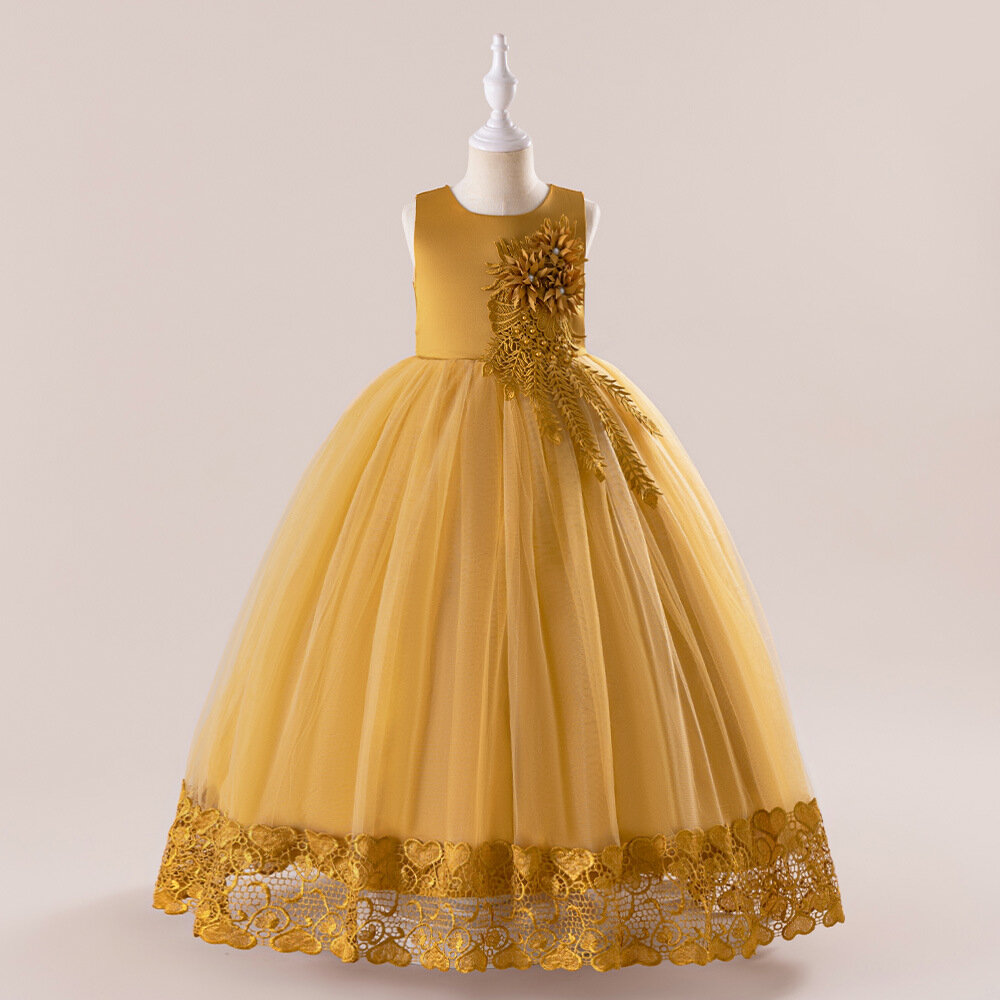 Платье принцессы ALP-0001, для девочек, цвет желтый, рост 140 см, 9 лет