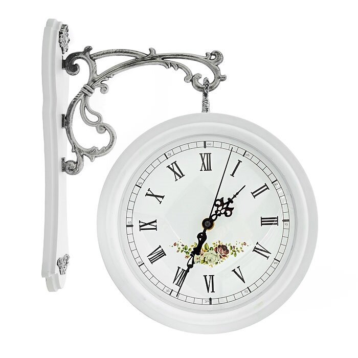 Часы настенные двухсторонние на кронштейне белые, 24см