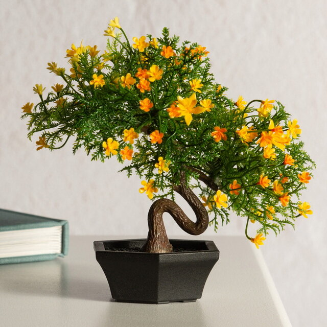 Искусственный Бонсай Хинаока 14 см желтый, Summer Deco, 5010114