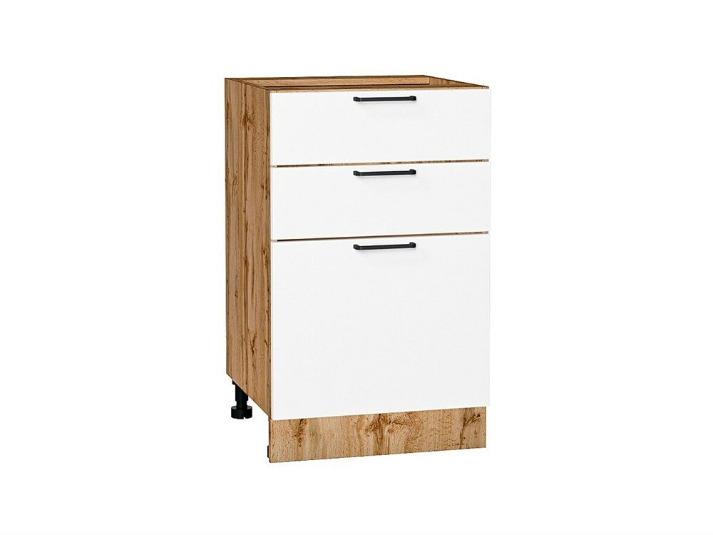 VVT Шкаф нижний с 3-мя ящиками Флэт Дуб Вотан, White In 2S, 500