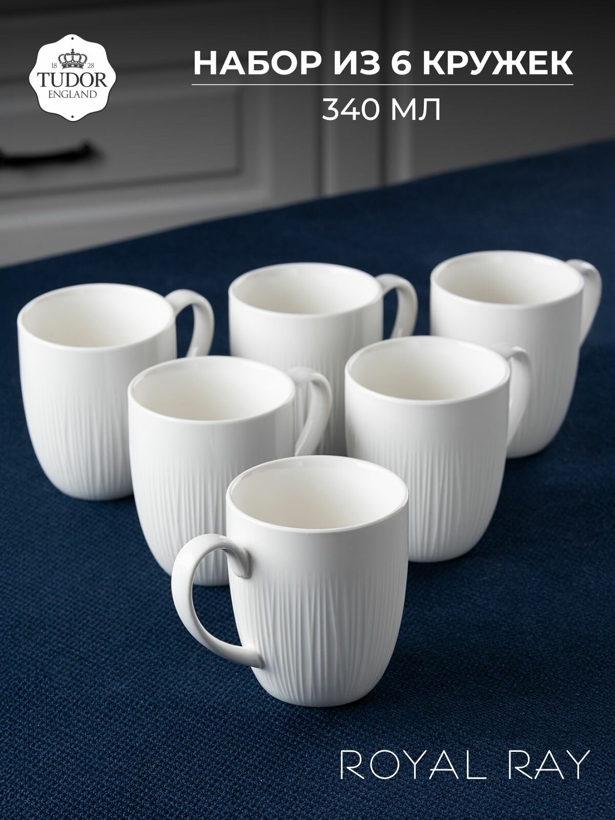 Набор кружек Tudor England "Royal Ray", фарфор, 340мл, белый, 6 шт