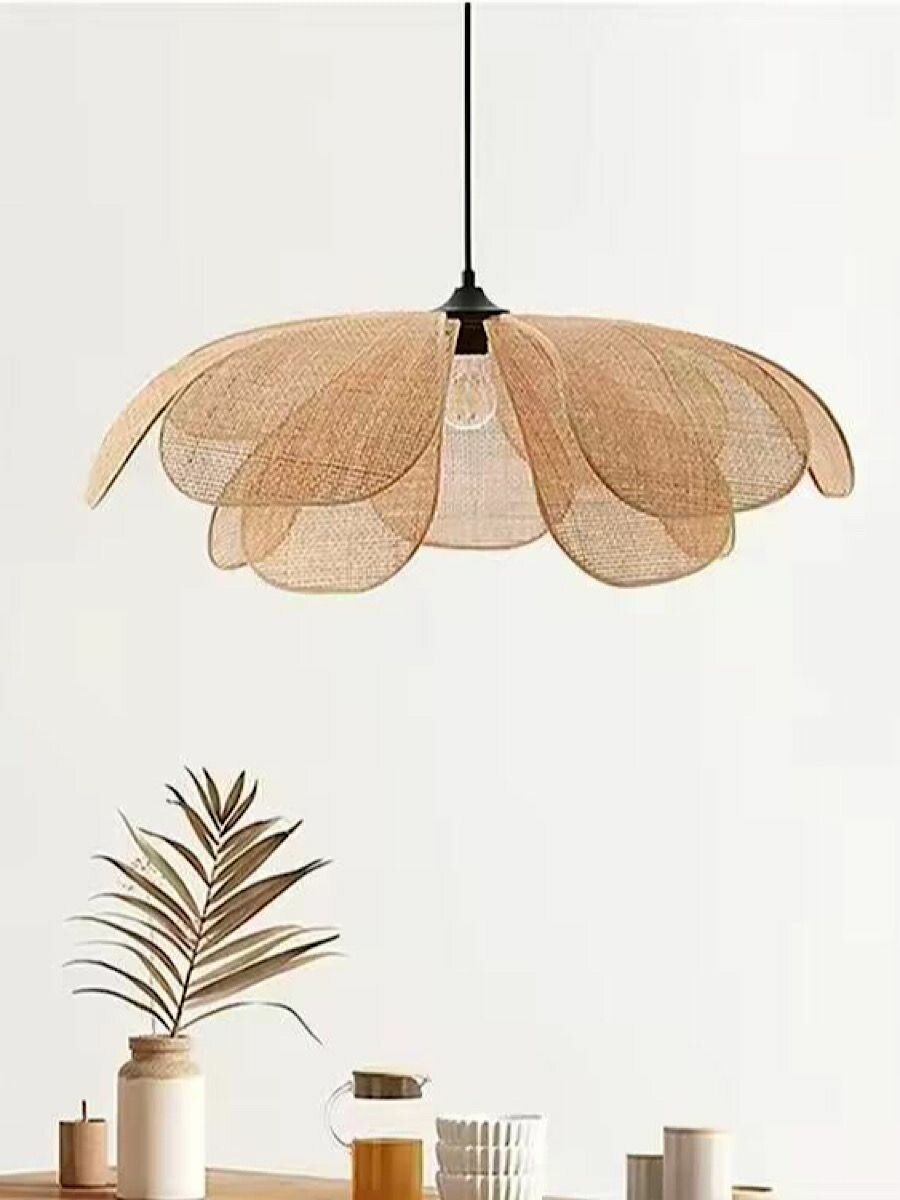 Натуральное плетение из ротанга, креативная люстра с лепестками, можно использовать в столовой, гостиной,-80cm