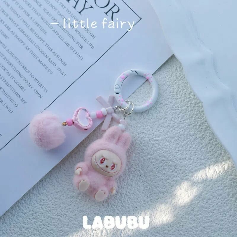 Мягкая игрушка "Зайчик" labubu, ABS пластик, политекс, высота 7 см, цвет светло-розовый/белый
