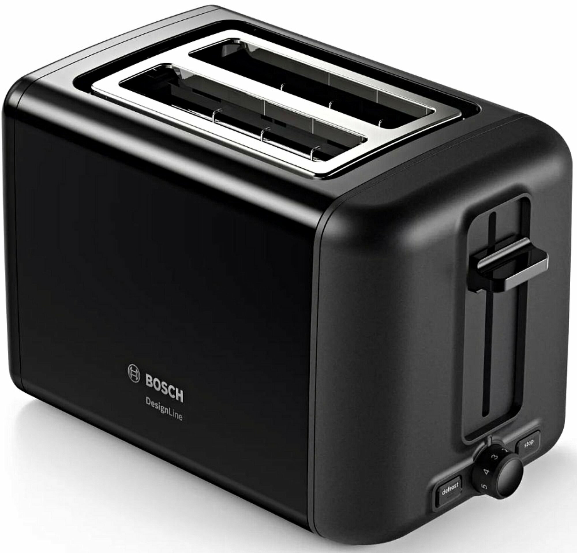 Тостер Bosch TAT3P423 DesignLine, 2 отделения, 970 Вт, черный