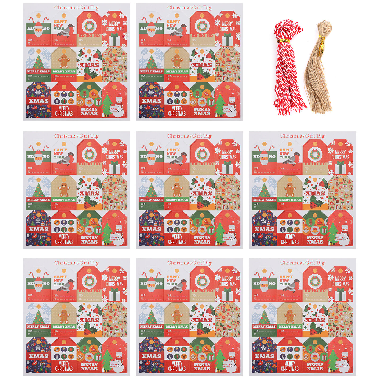 96 штук рождественских ярлыков с пеньковой веревкой, красная серия для самостоятельного оформления, украшения вечеринки, подарочные карточки-бирки