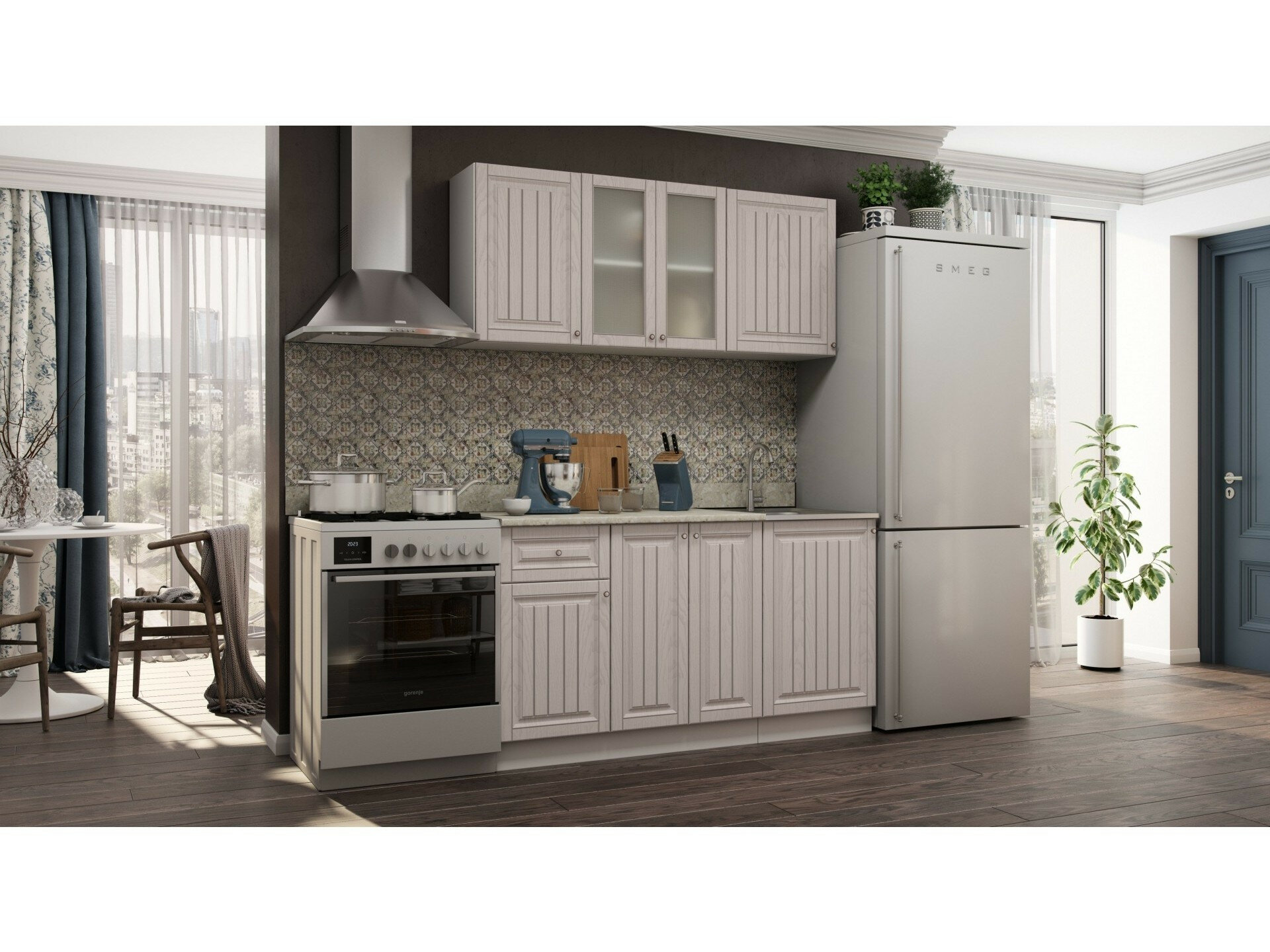 Кухонный гарнитур 1500 в стиле прованс, с МДФ фасадами, Мускат/Белый