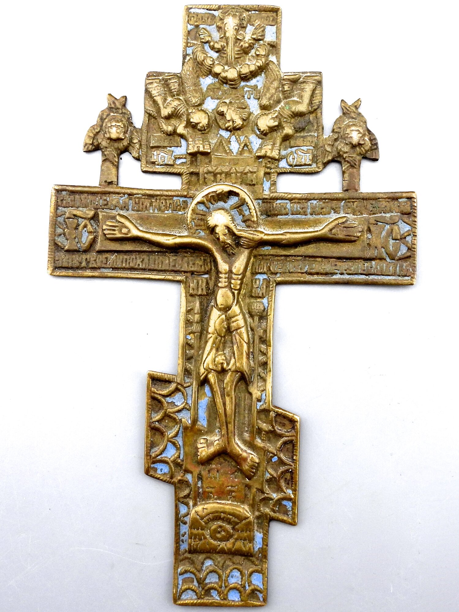 Крест Распятие Христово с херувимами бронза эмали литье Российская Империя 19 век