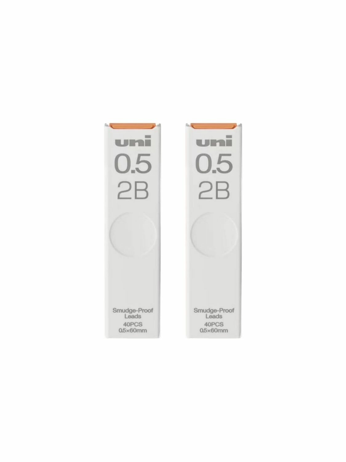 Грифели для механических карандашей Uni 0.5 мм 2 пенала по 40 стержней, японское качество, устойчивые к излому, плавное письмо, универсальные стержни