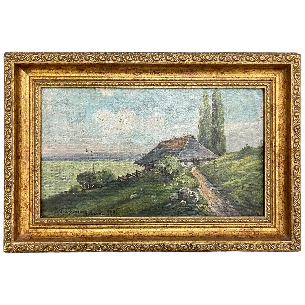 Картина "Хата с кипарисами" 1909 г. Автор С. Фридлейн, Российская империя