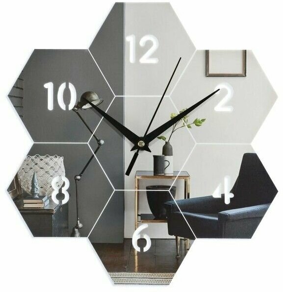 Часы-наклейка "Соты", плавный ход, 27 х 26 см, 1 АА, серебро