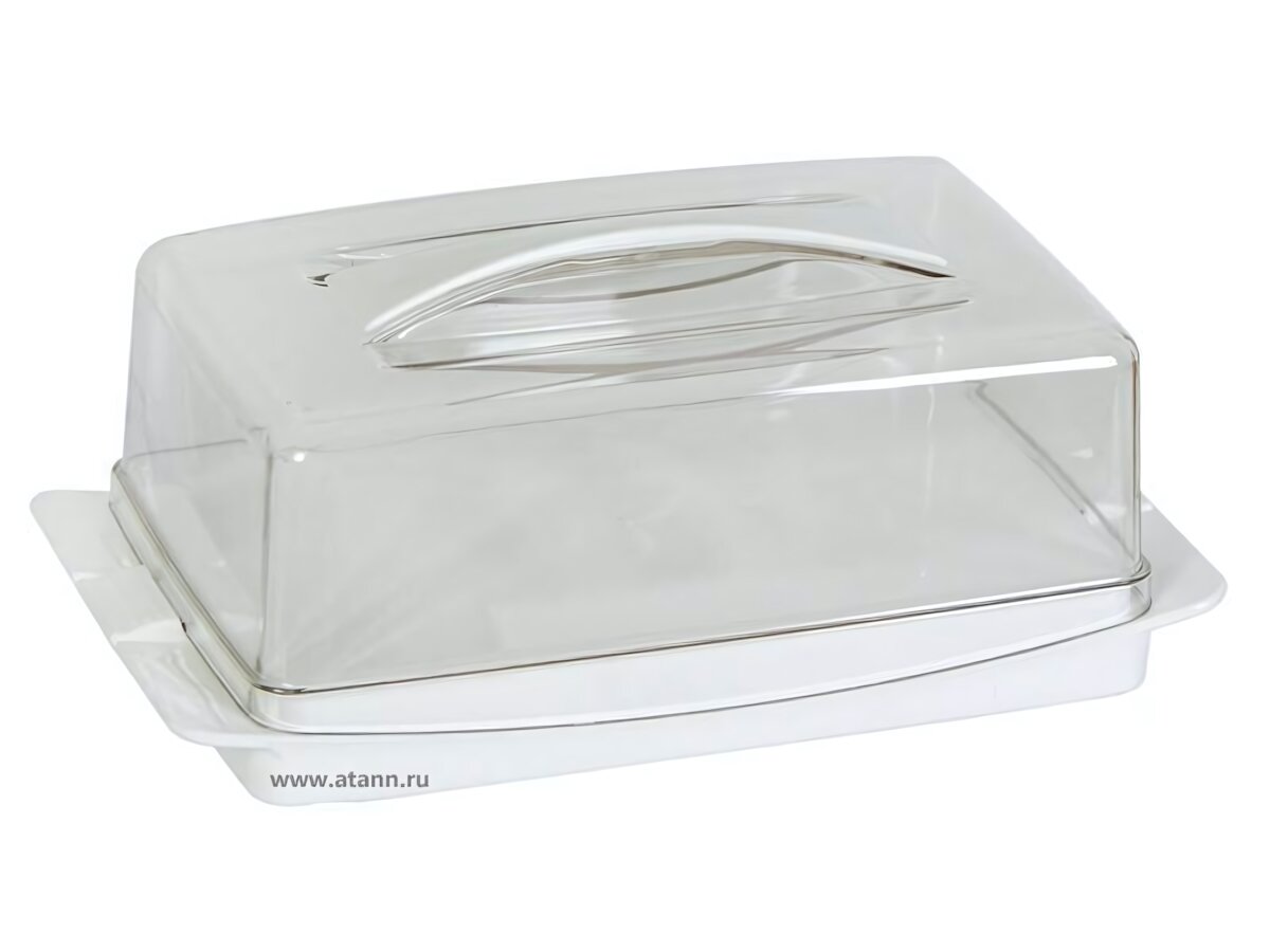 Масленка пластиковая "Лакомка" 41988, белая, с крышкой, удобная для сервировки