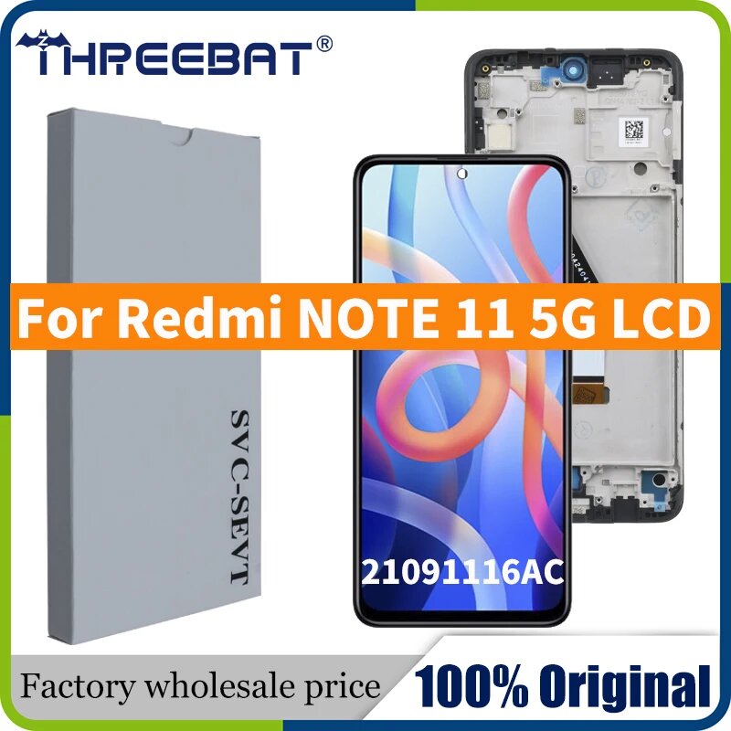 6,6 "оригинальный ЖК-дисплей для Xiaomi Redmi Note 11 5G 21091116AC, сенсорная панель в сборе, дигитайзер для Redmi note 11 5G, дисплей Black No Frame