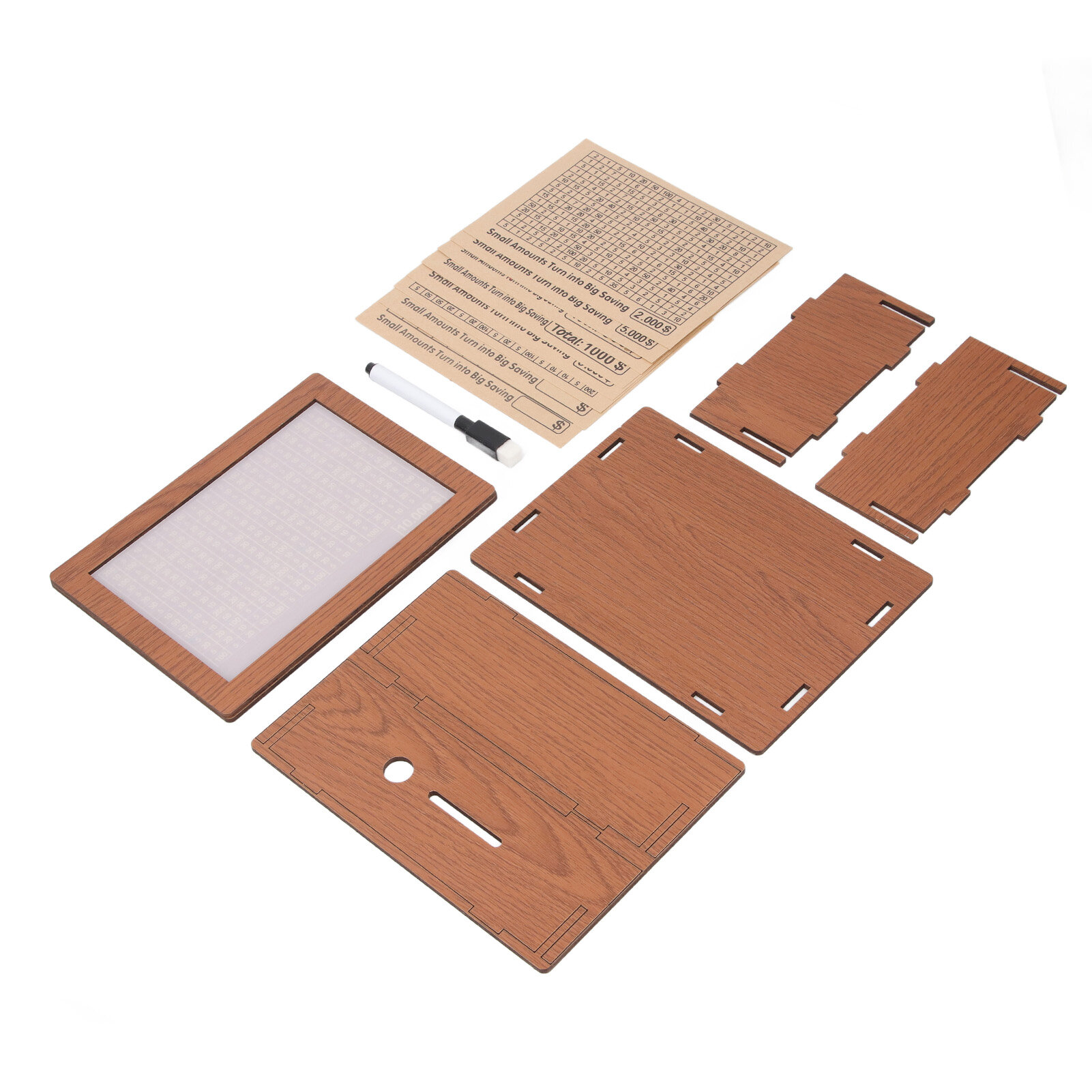 Копилка с целевой суммой и счетчиком, деревянные поделки, симпатичная коробка для экономии денег на день рождения, светло-коричневая, 8 наклеек