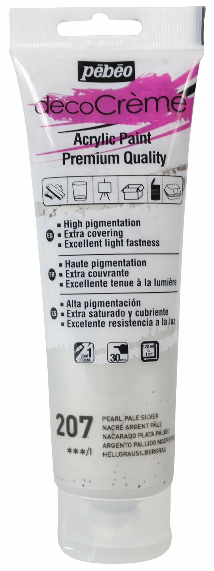 PEBEO decoCreme кремообразная акриловая краска, перламутровая 120 мл, Серебро светлое 089207