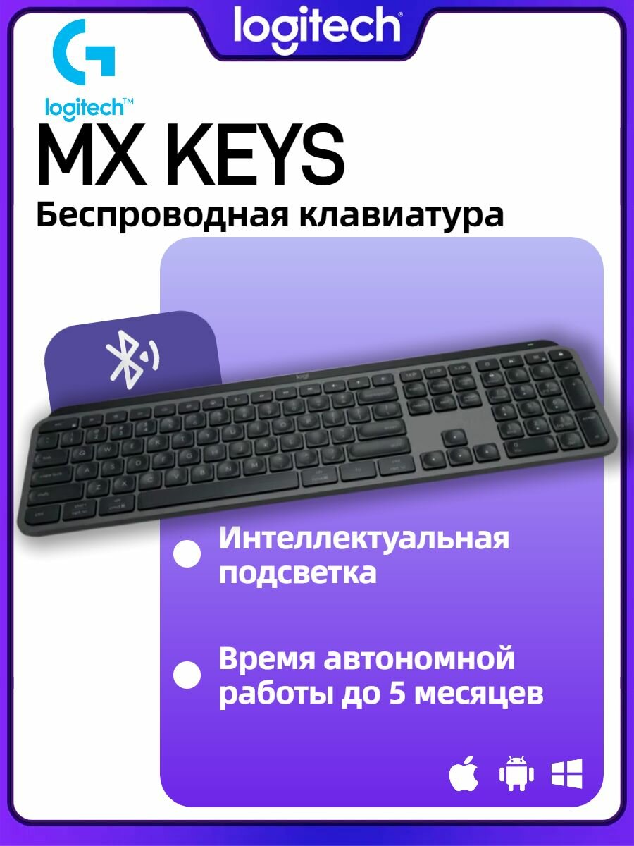 Logitech клавиатура беспроводная Mx Keys, для бизнеса, Версия CN, черный, Bluetooth