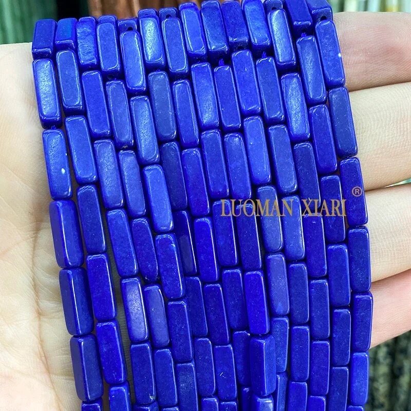 Натуральные бусины халцедон LUOMAN XIARI светлая лаванда 4x13 мм Фиолетовый, 4x13mm 13-14pcs, dark blue