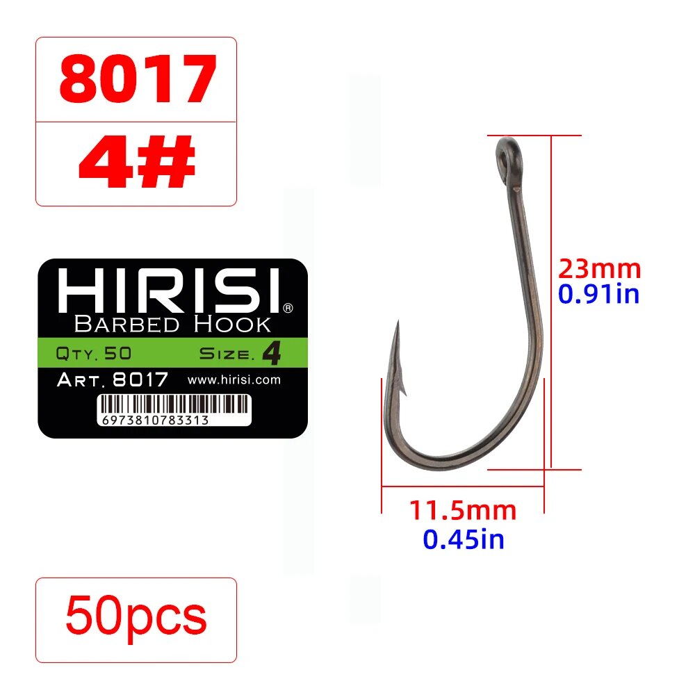 Hirisi 8017, колючие крючки Size 4, 50 шт.
