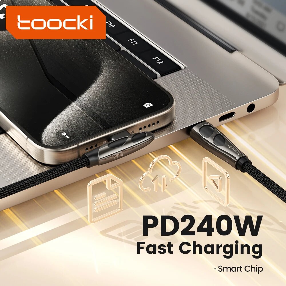 Кабель Toocki 240W USB-C На Type-C С Быстрой Зарядкой, Протокол PD3.1, L-образный Дизайн С 2m
