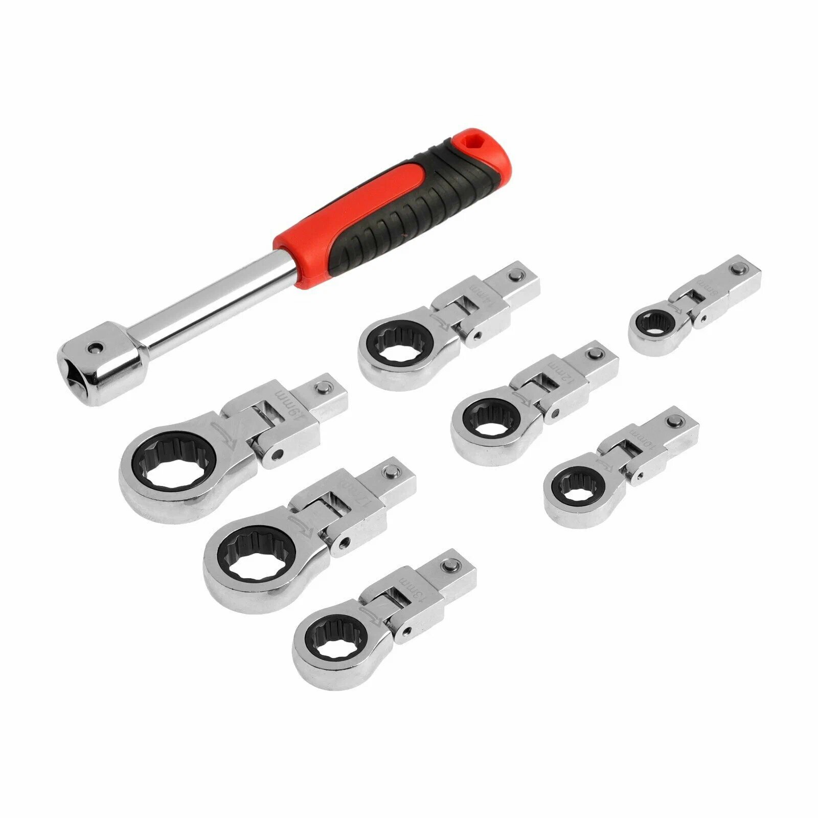 Набор трещоточных ключей , сменные поворотные головки 8 - 19 мм, 72 зуба, 8 шт