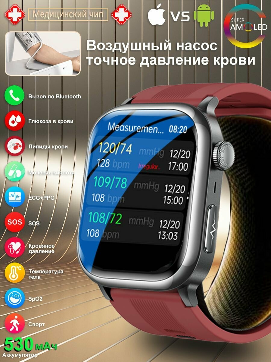 2025 Новый! Cмарт часы с тонометром и точным измерением давления