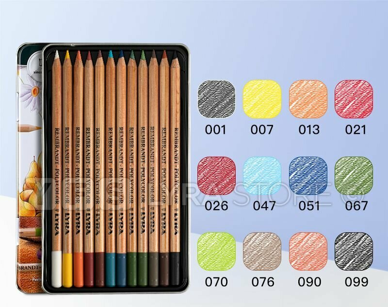 Набор карандашей цветных художественных Lyra Rembrandt Polycolor, 12 цвета, металлическая коробка
