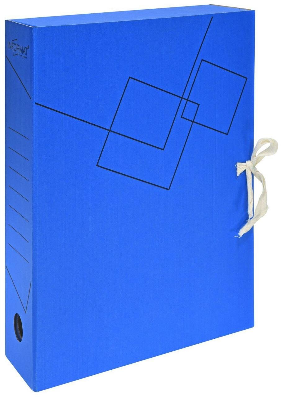 Короб архивны INFORMAT 75 мм А4 сини микрогофрокартон, 2 завязки, вместимость до 700 листов разобран