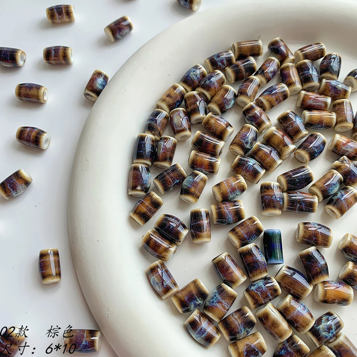Керамические бусины 6х10 мм, набор из 10 штук 2