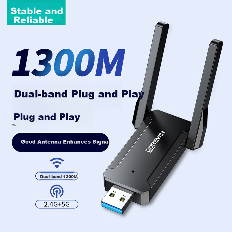 DOREWIN 1300M Dual Band 5G Desktop USB Wireless Network Card High Speed WiFi Receiver Transmitter for Desktop and Laptop