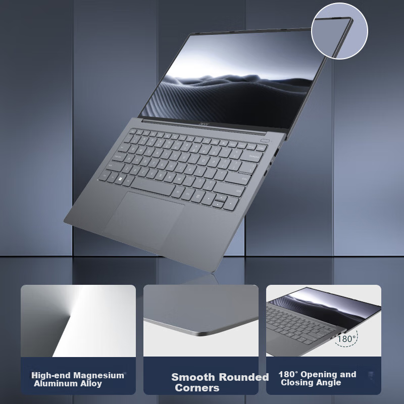 Acer Aspire 7 Go Air National Subsidy Upgrade 1Kg Ultrabook 14-inch Student Office Laptop (Core i7-240H 32GB 1TB 2.2K) Gray
