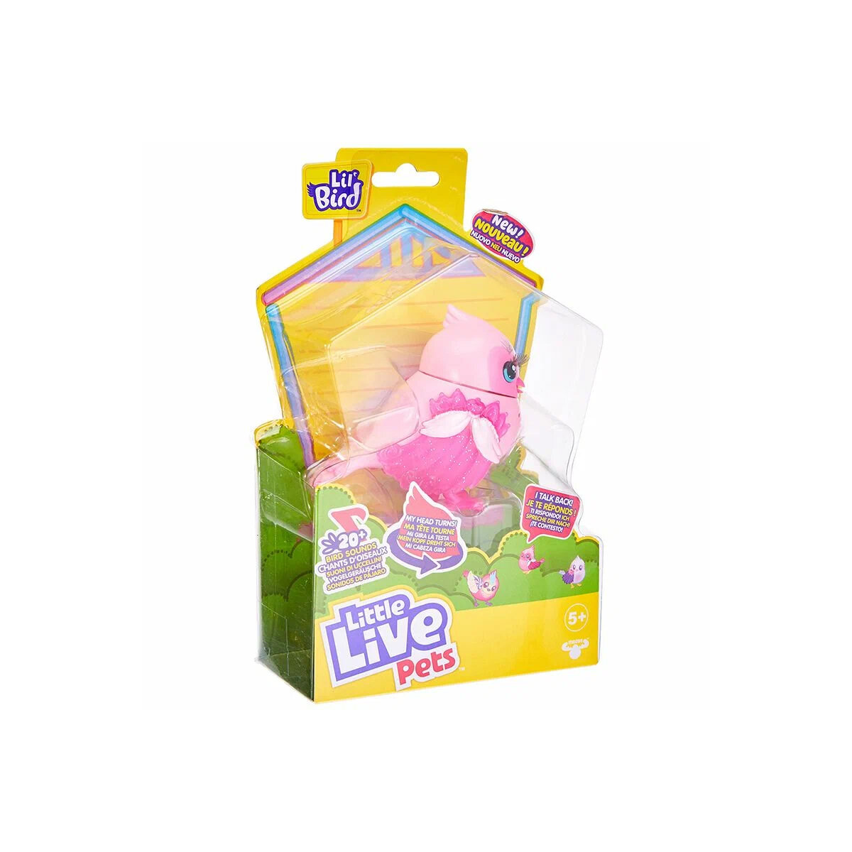 Moose Little Live Pets Lil' Bird /Электронные интерактивные детские игрушкиреагируют на ваши поглаживания, Розовая птица