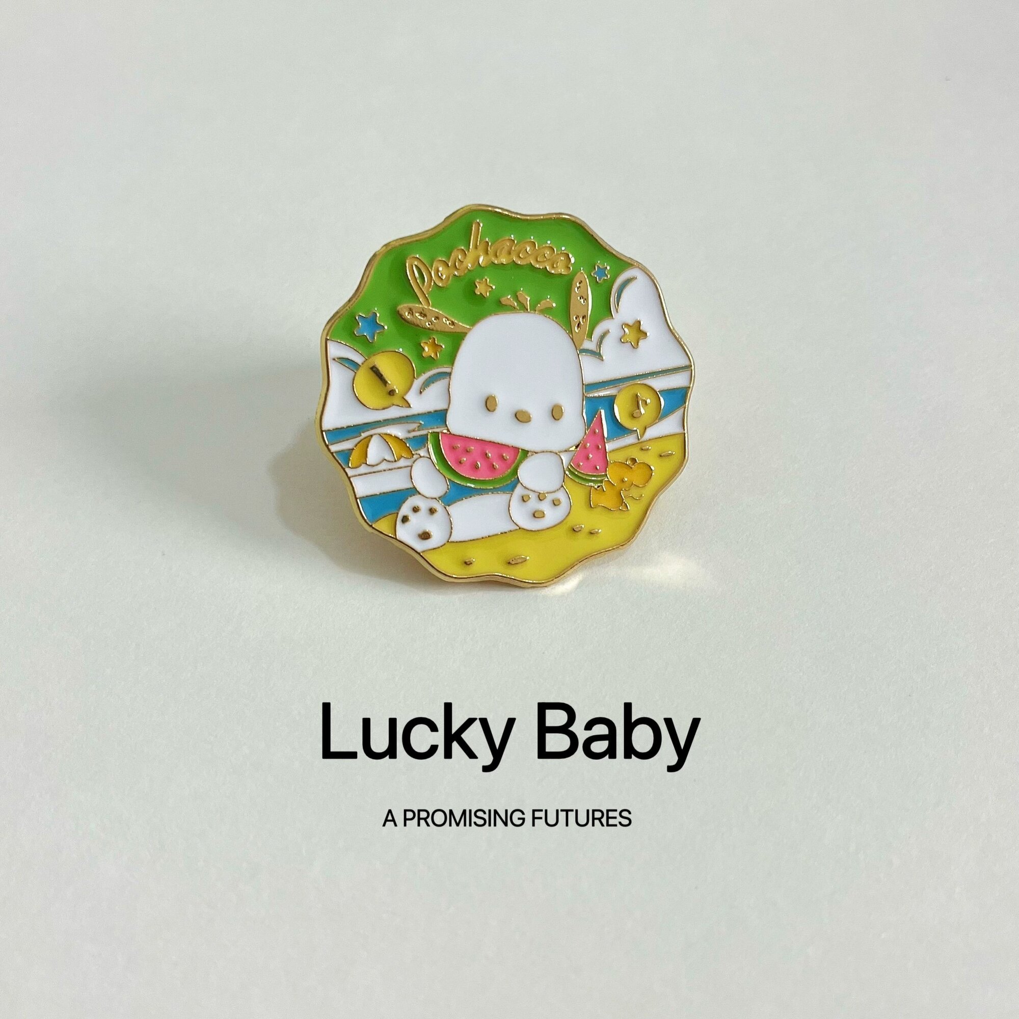 MINISO Значок Sanrio, собака цвета корицы, Куроми, металлический значок "Sweet Beach", симпатичная сумка для украшения, одежда, брошь, мило