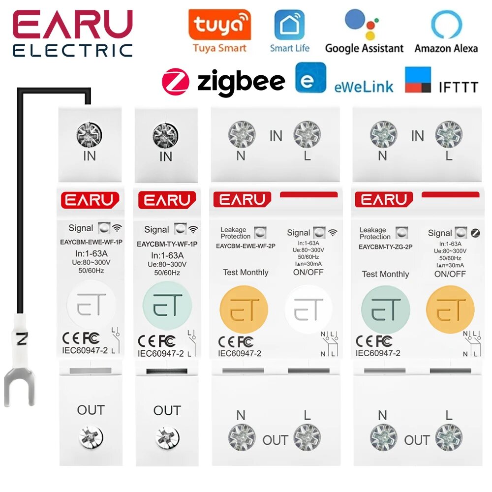 Tuya eWeLink WiFi ZigBee умный автоматический выключатель MCB таймер реле переключатель счетчик энергии кВтч защита напряжения и тока дистанционное управление, Tuya WiFi, 1P
