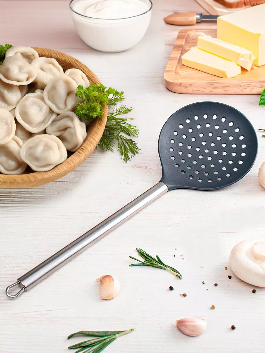Шумовка для пельменей, нержавеющая сталь, пластик, стиль современный