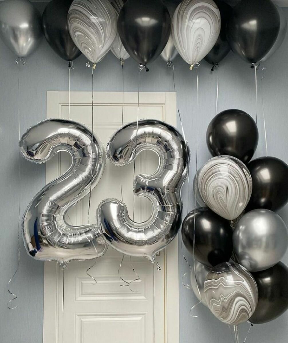 Шар воздушный фольгированный Цифра 23, цвет серебряный 42"/106 см (шс2)(шс3)