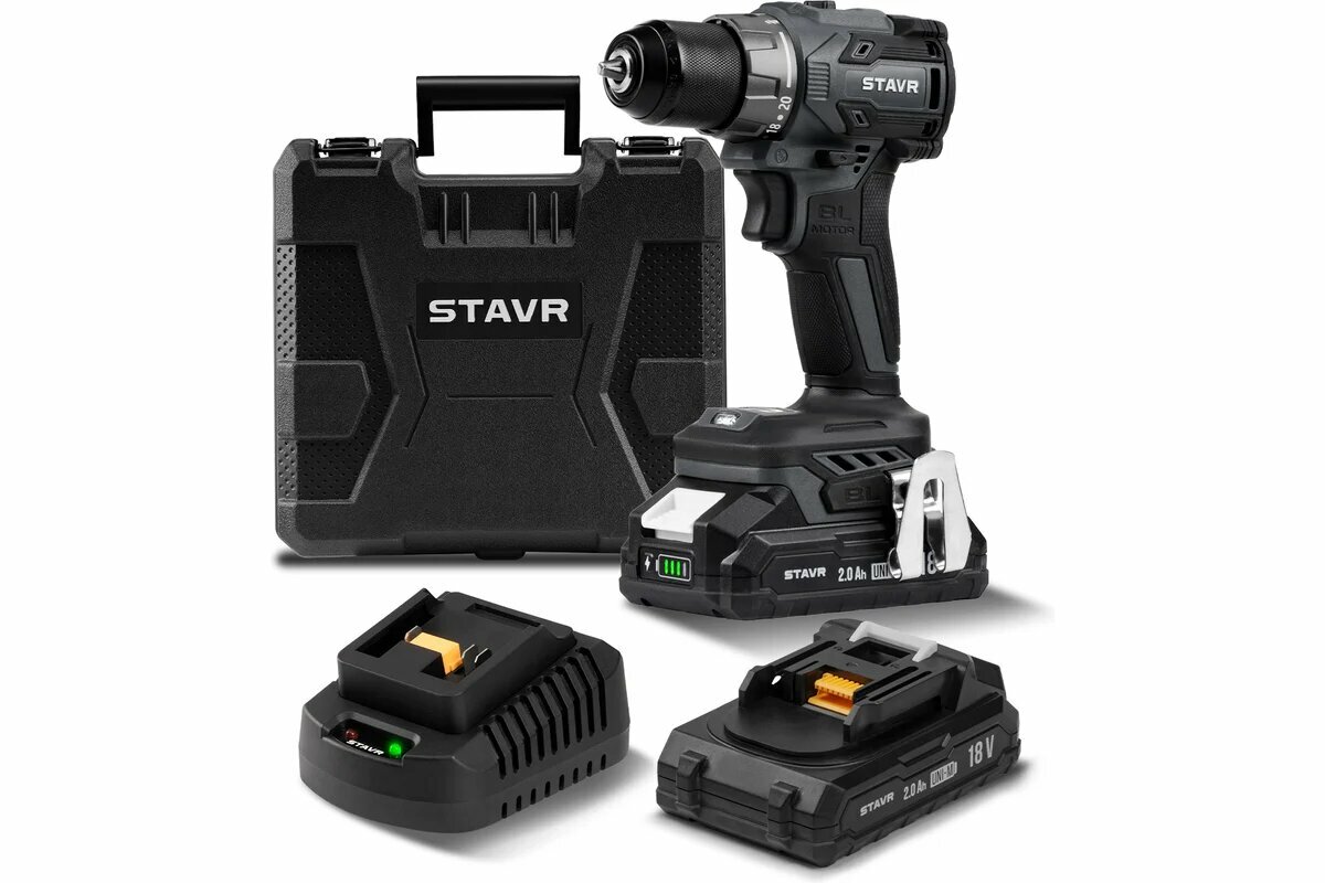 Дрель-шуруповёрт Ставр UNI-M 18 BL-2K , 18V, бесщёточный, на 2 аккумулятора, с кейсом