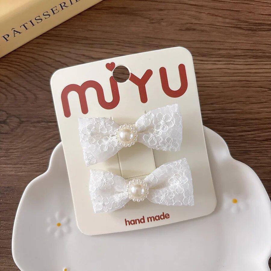 Детские кружевные бантики beige Белый, 5