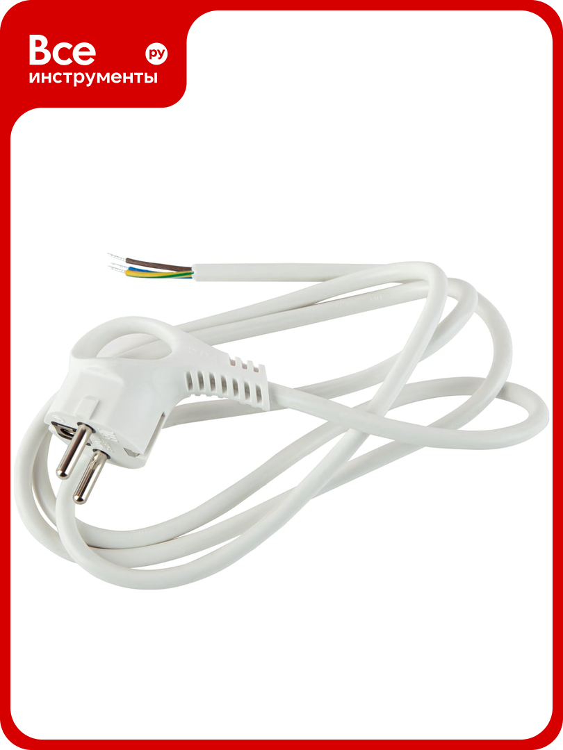 Сетевой шнур с вилкой ЭРА U-3x1-5m-W с заземлением 5м ПВС 3x1мм2 белый Б0048702, 5 м, для комплектации или ремонта