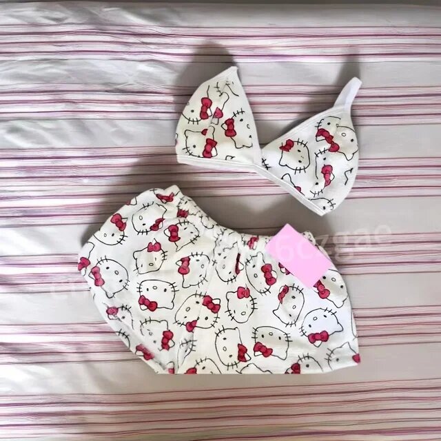 Свободная женская пижама Miniso Sanrio Hello Kitty, комплект из двух предметов, женская пижама с героями мультфильмов, повседневная домашняя одежда, летняя пляжная одежда, женский комплект, Size:40x60cm16x24in