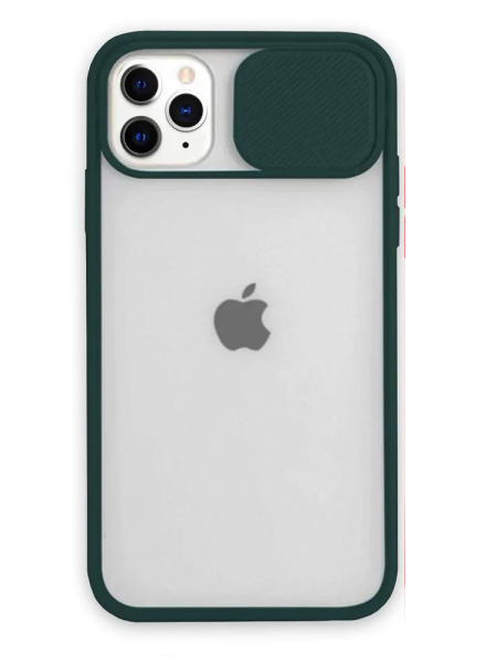 Накладка силикон для iPhone 12/12 Pro со шторкой для камеры темно-зелёная