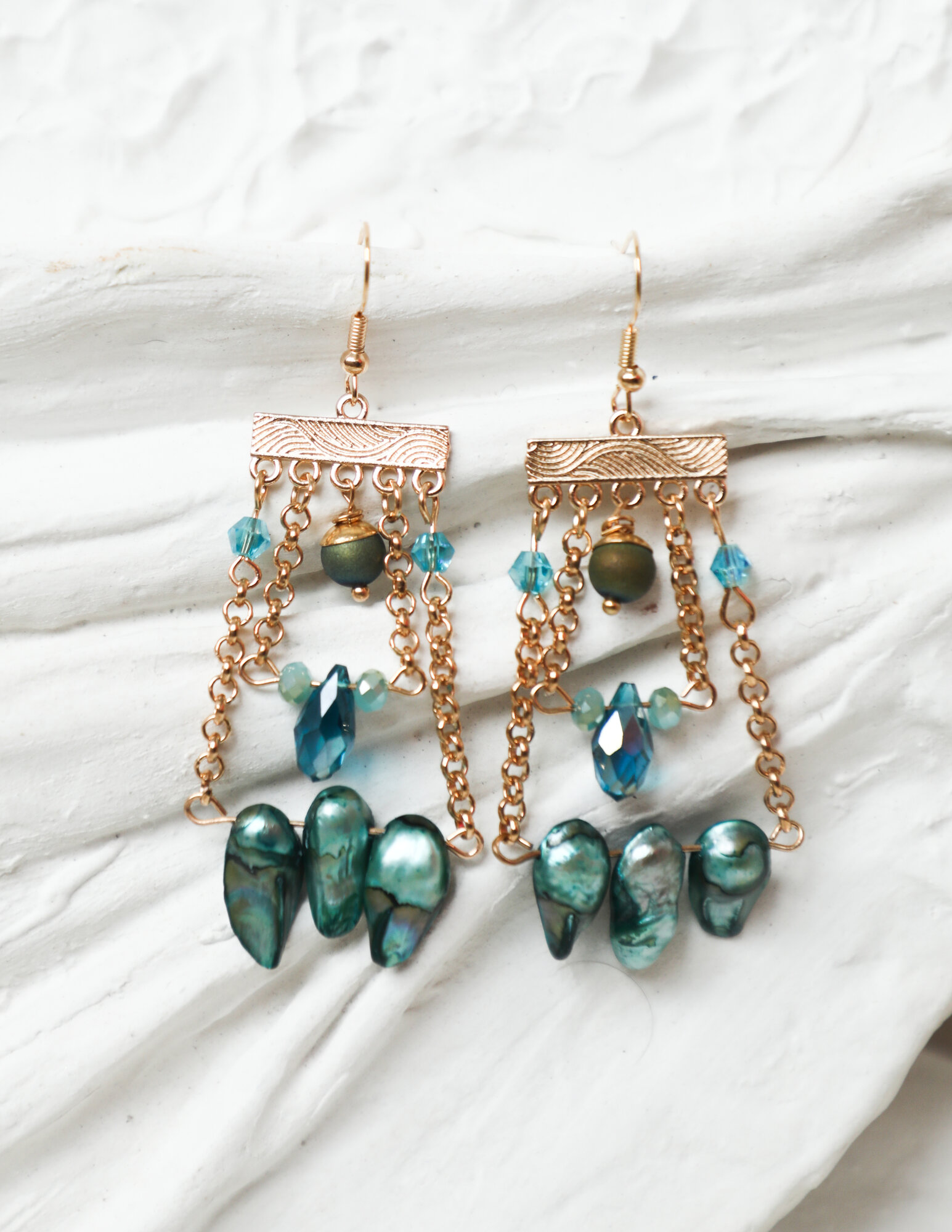 Серьги с подвесками, перламутр синтетический, стекло