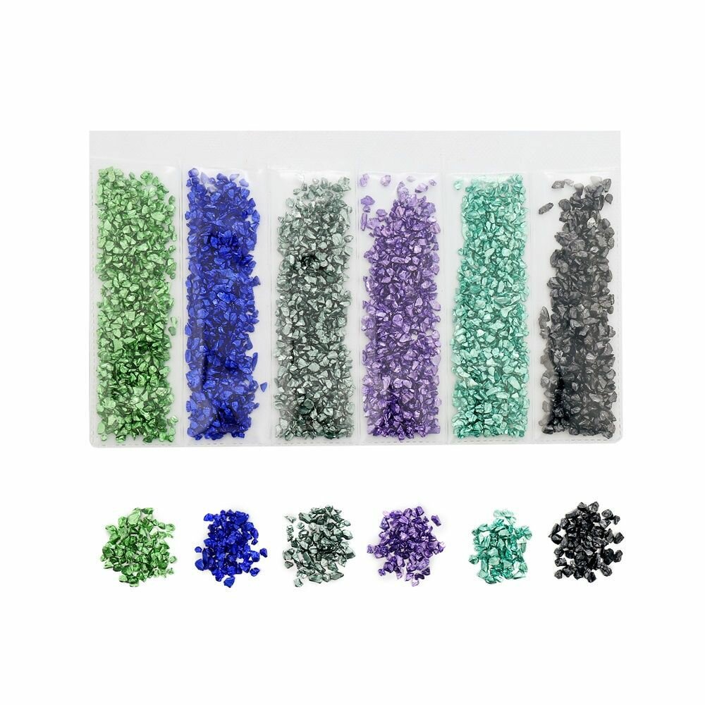 Набор стеклянных кусочков для эпоксидной смолы и дизайна ногтей, 6 цветов, фракция 1-4 мм, декоративные стеклянные инкрустации для творчества и маникюра