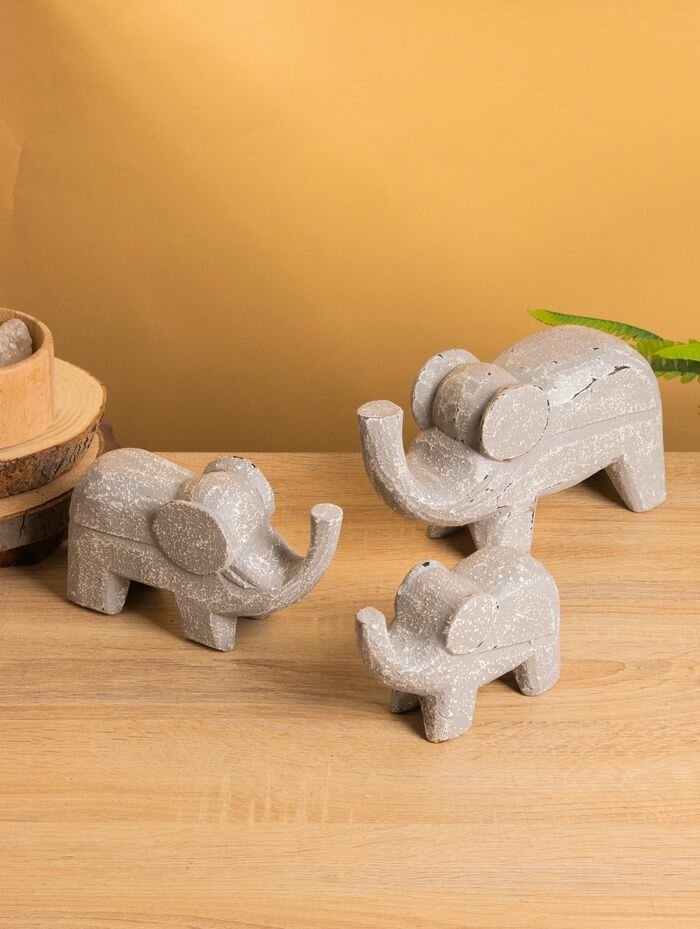 Набор сувенирный Слоники , h 12.5 см, h 10.5 см, h 9 см, дерево, серый