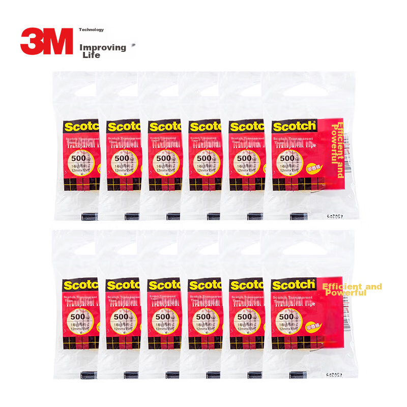 3M Scotch-Brite Tape, High-Efficiency Strong Transparent Tape, 500-HS, 12mm×15m, 12 Rolls