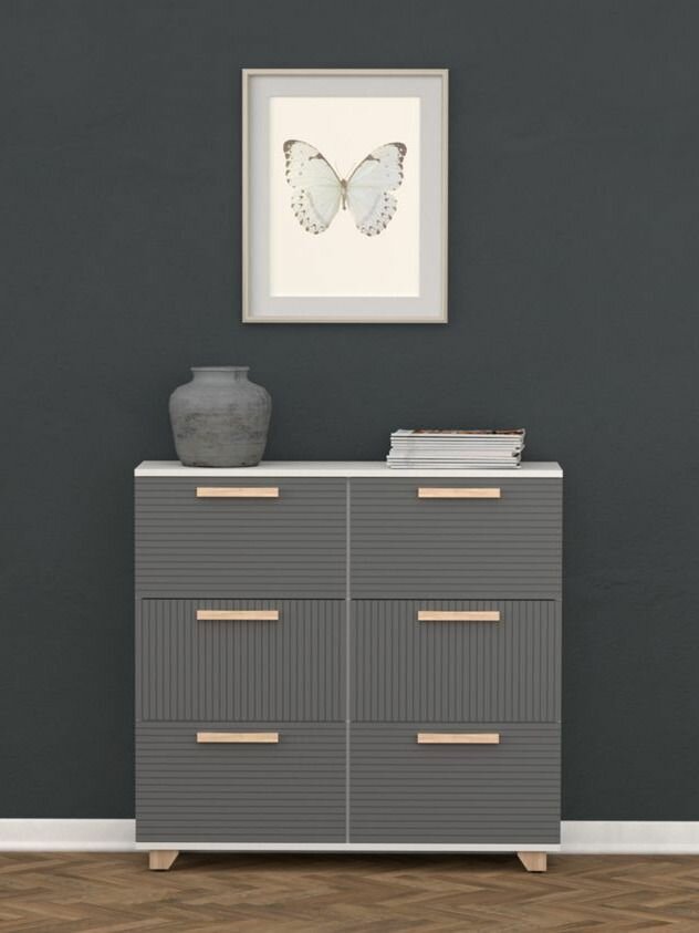 Обувница для прихожей Копенгаген 6 ящиков Белый / Серый графит (12 Стульев)