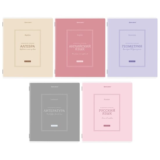 Тетради предметные Brauberg комплект 5 предметов, 48 л, рельефный картон, матовая ламинация, "CLASSIC", 405186
